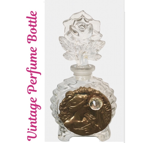 Accents | Vintage Gold And Crystal Rose Perfume Bottle | Poshmark